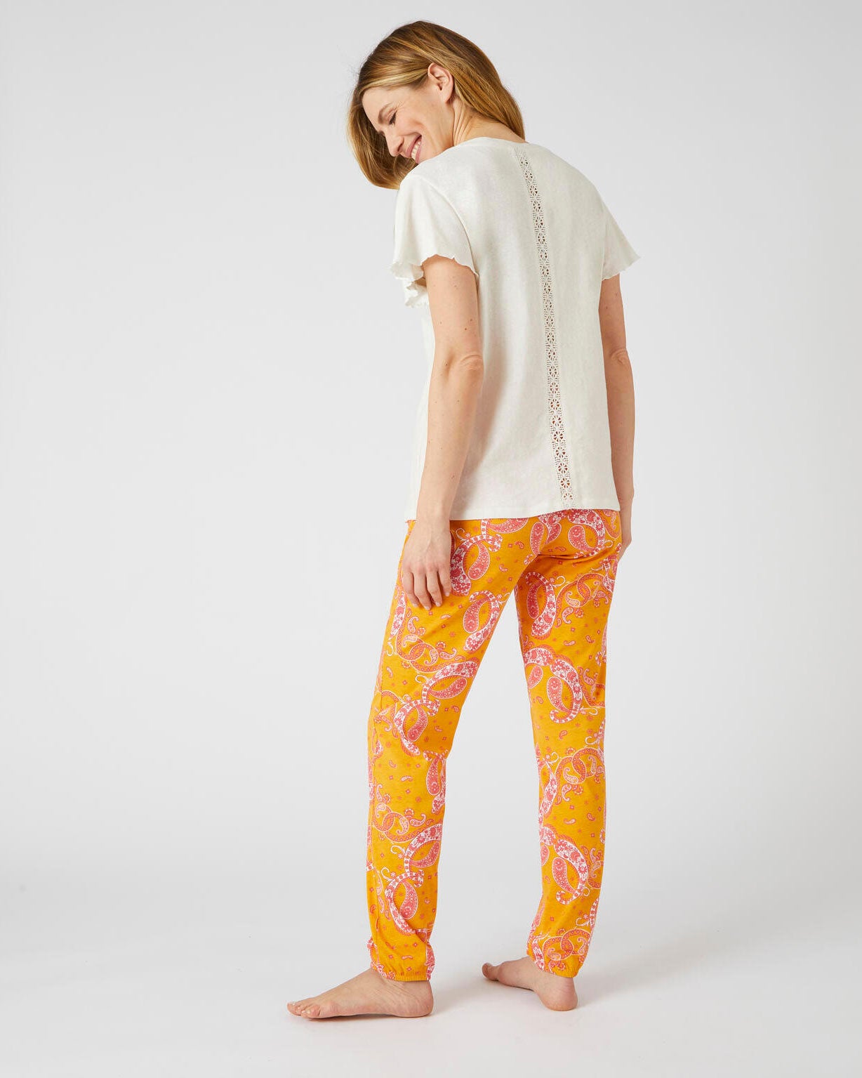 Pantalon pyjama imprimé maille jersey pur coton peigné - Pyjamas ...